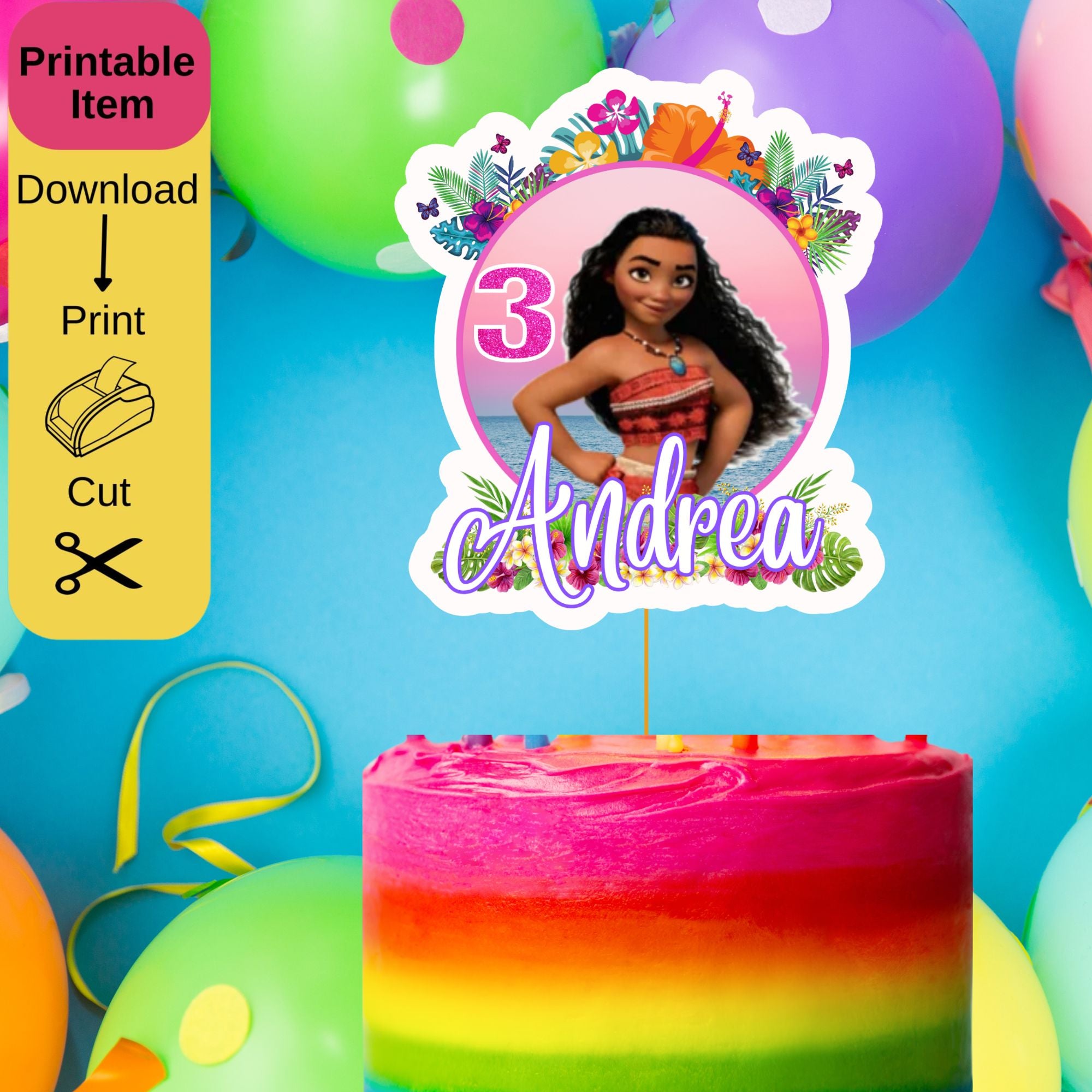 Moana Cake Topper Printable Cute Moana Printable Cake Topper Girly Girl Tutus