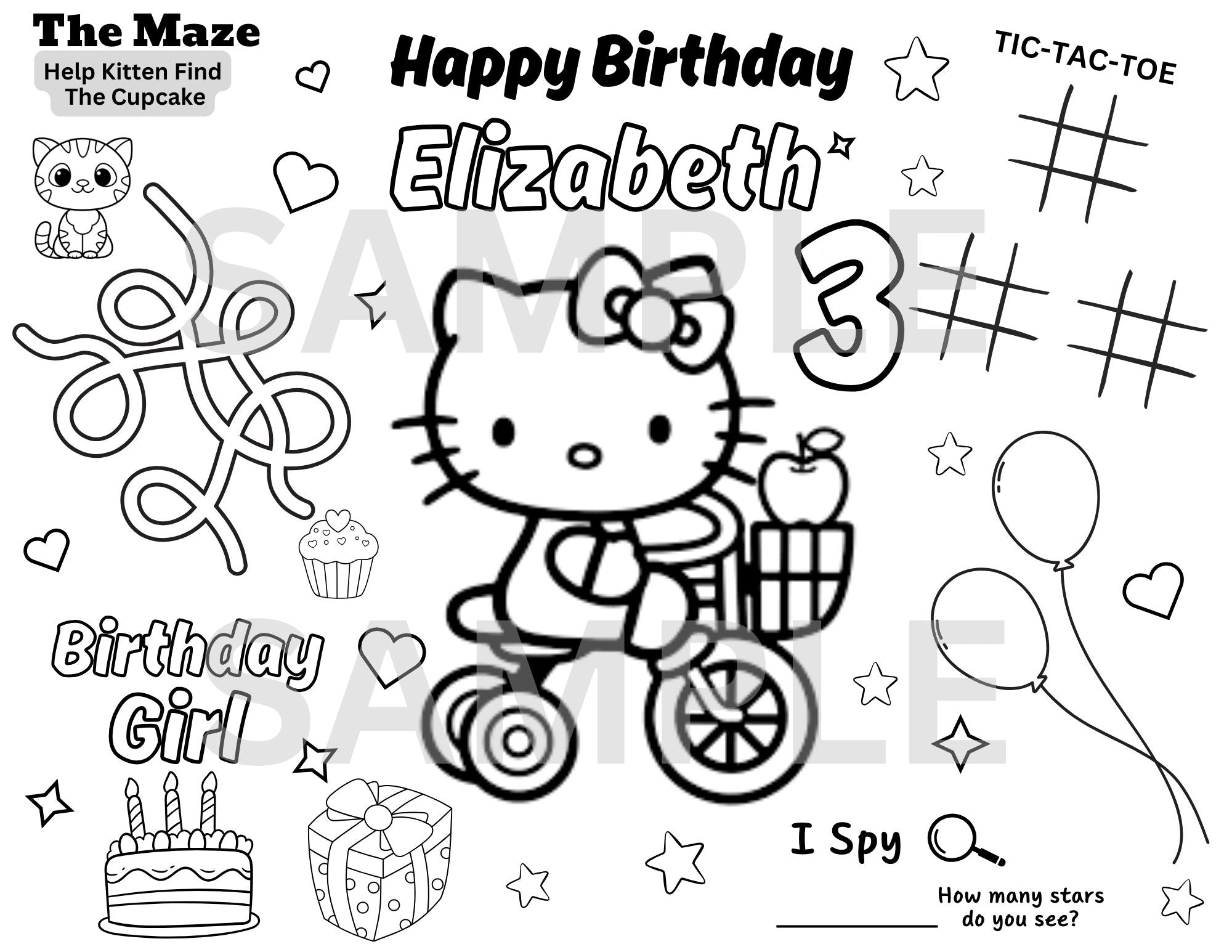 Hello Kitty Birthday Activity Sheet - Printable – Girly Girl Tutus