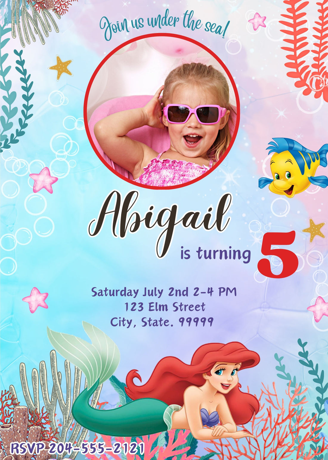 Little Mermaid Ariel Birthday Invitation Template - Little Mermaid Pho ...