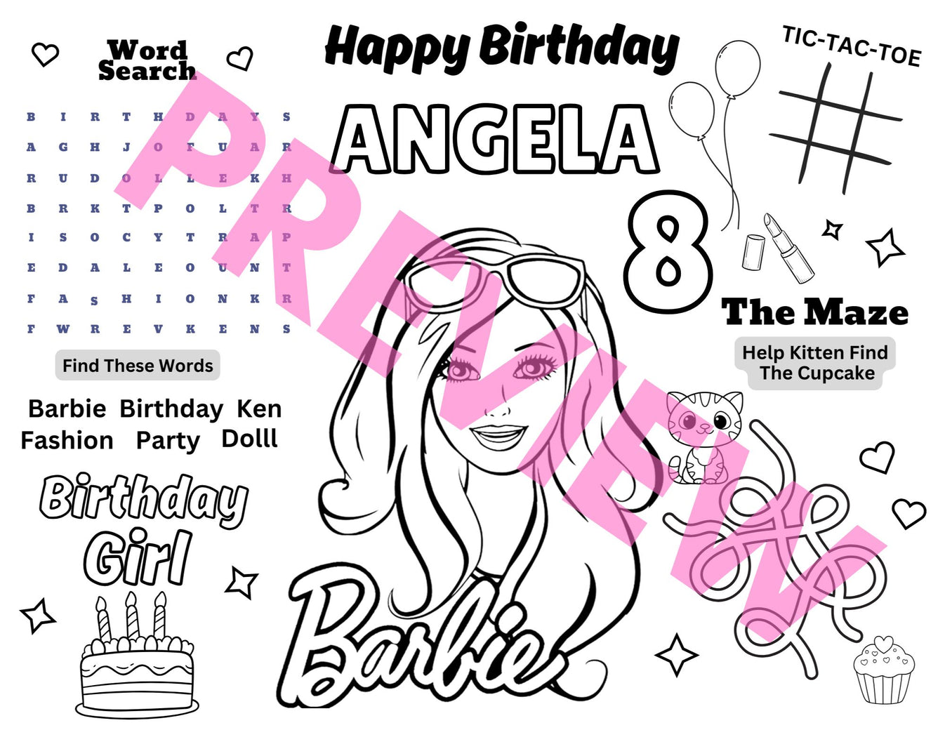 Barbie Birthday Activity Coloring Sheet printable Template - Barbie Co ...