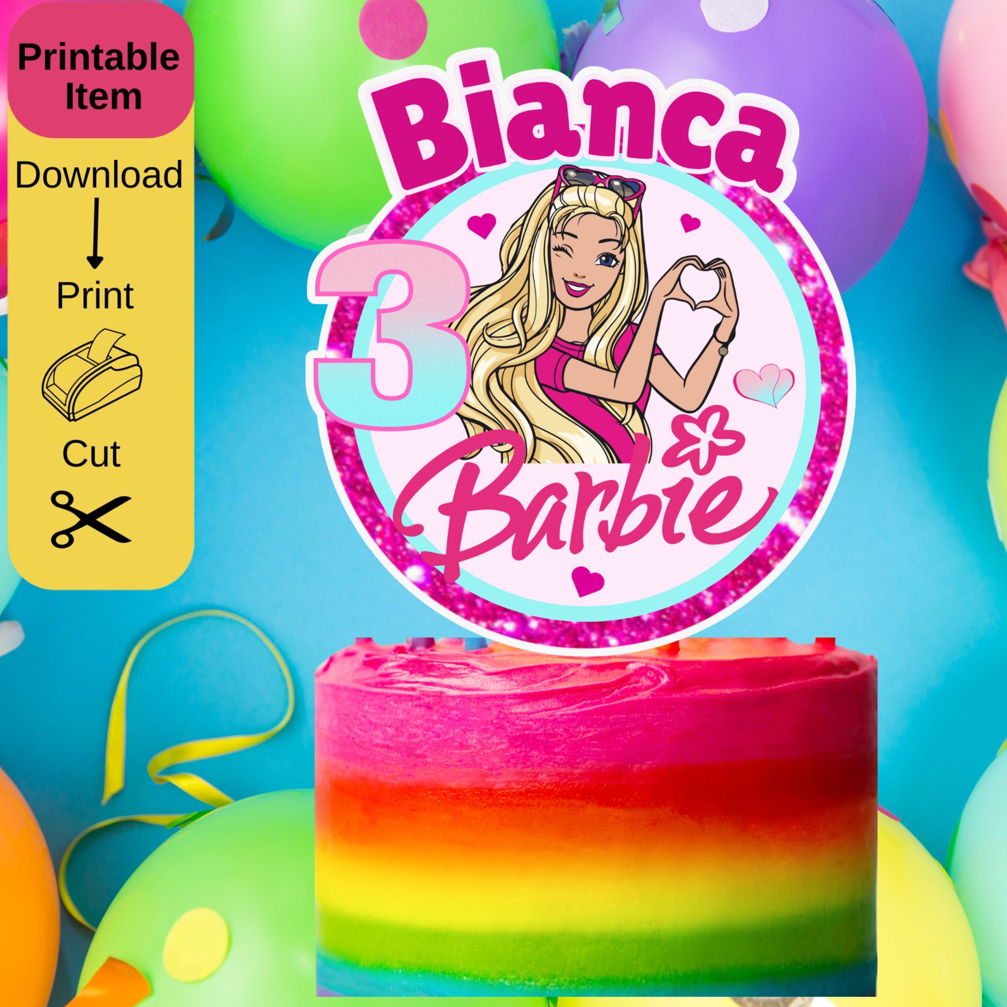 Barbie Cake Topper - Barbie Personalized Printable Cake Topper – Girly ...