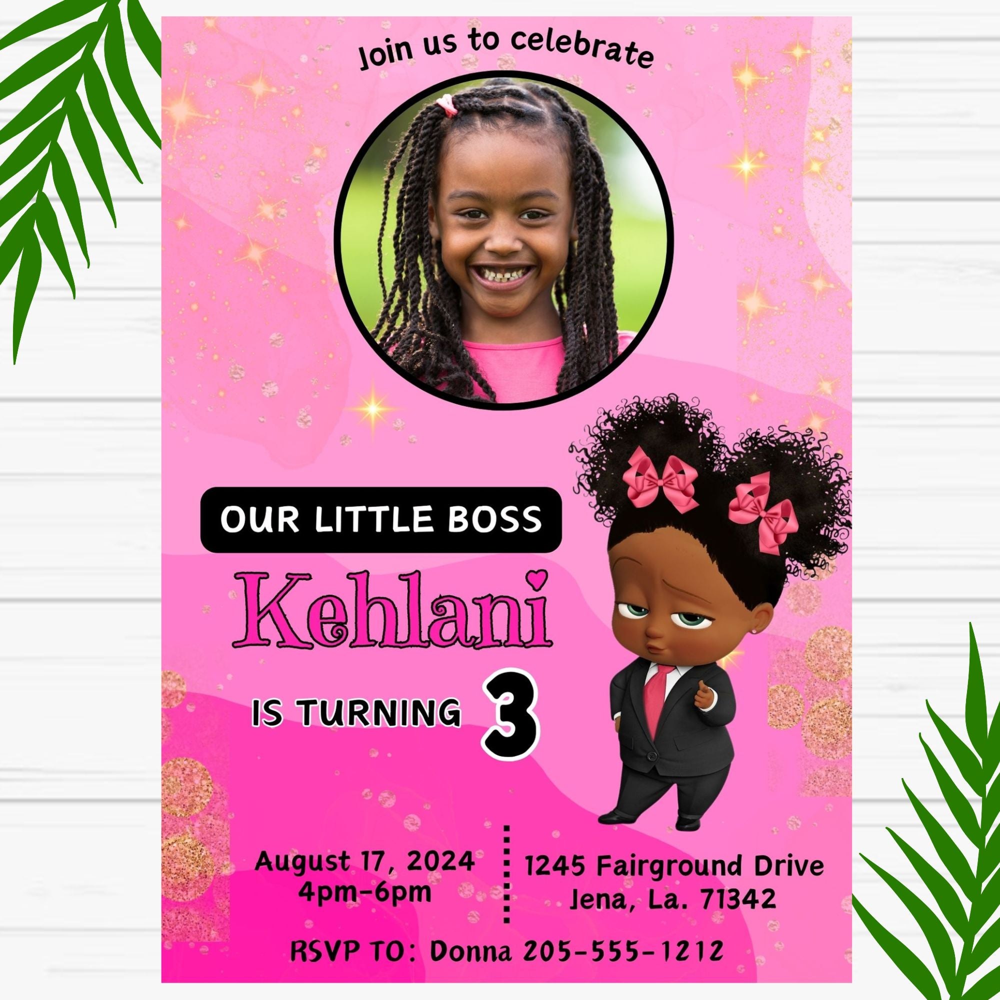 Black Boss Baby Birthday Invitation- Photo Invite – Girly Girl Tutus