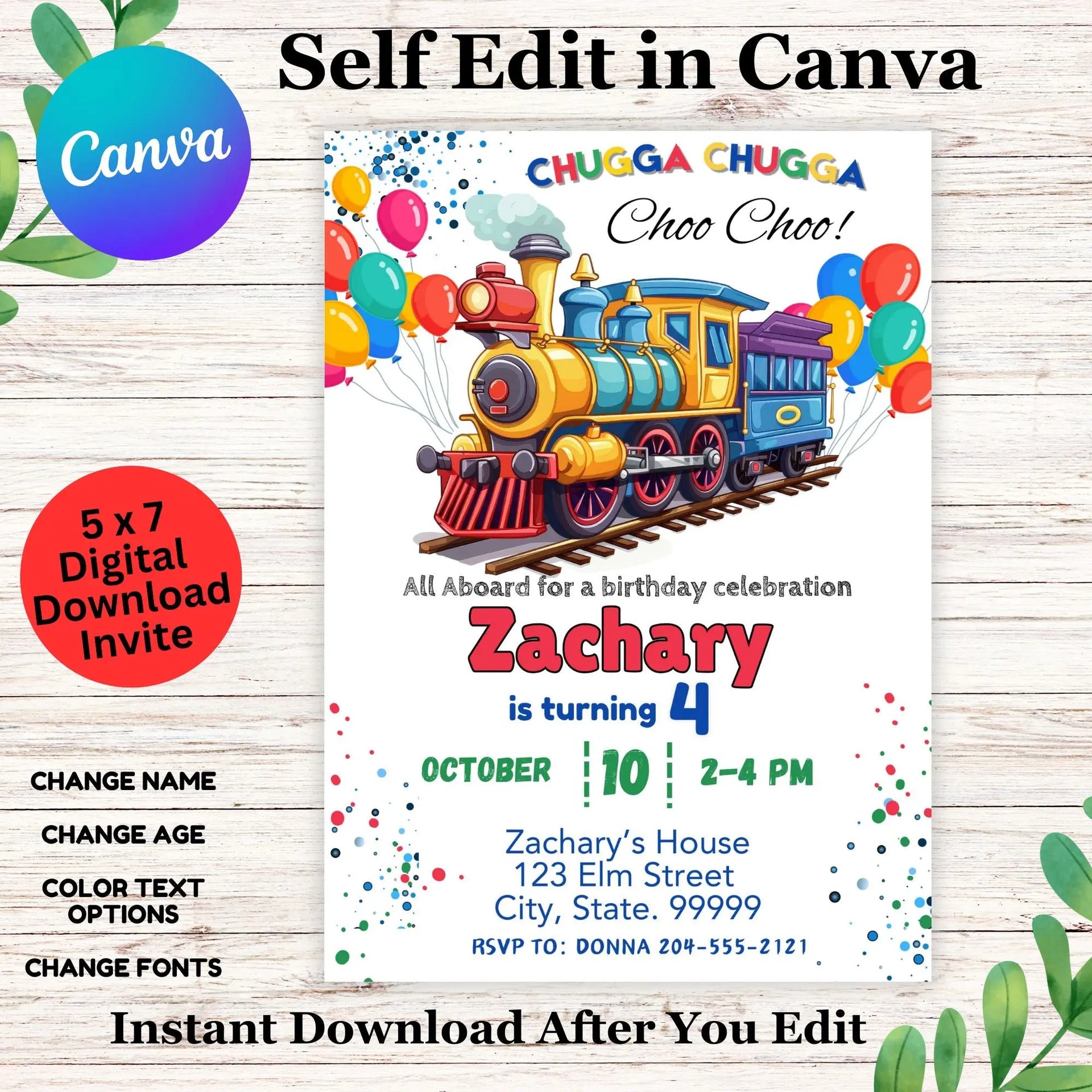 Train Birthday Invitation Wording 2 Editable Chugga Chugga Two Two