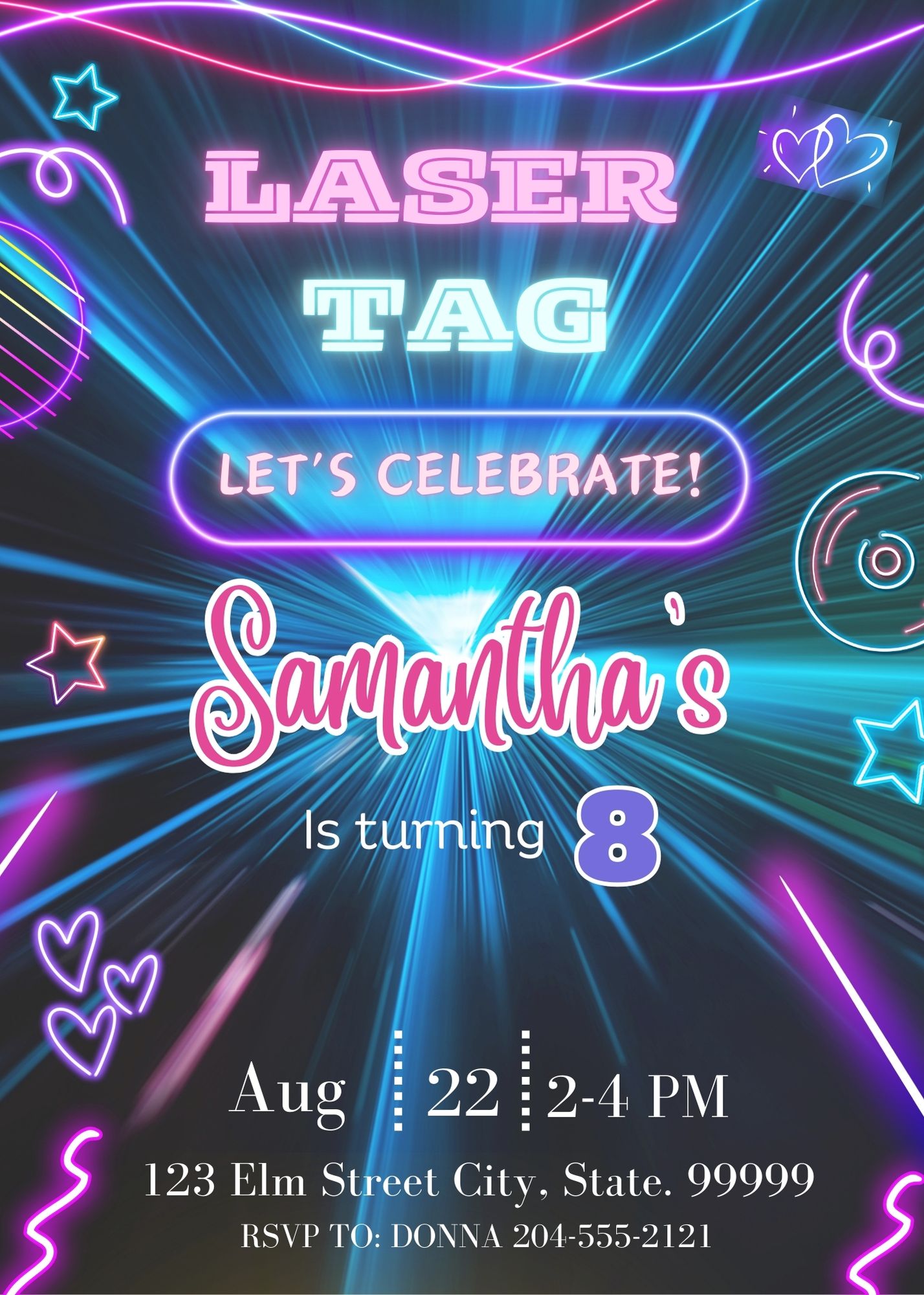 Laser Tag Neon Birthday Invitation - Girls Laser Tag Birthday Invite P ...