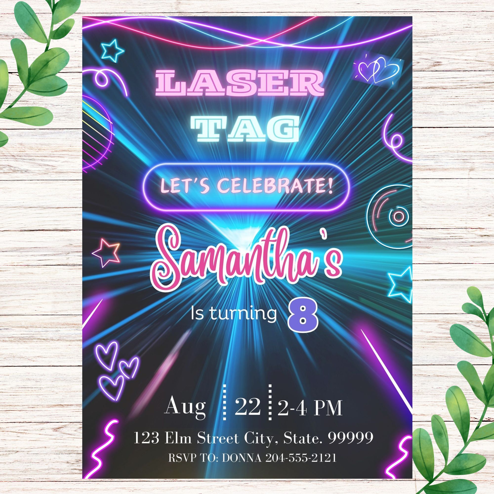 Laser Tag Neon Birthday Invitation - Girls Laser Tag Birthday Invite P ...