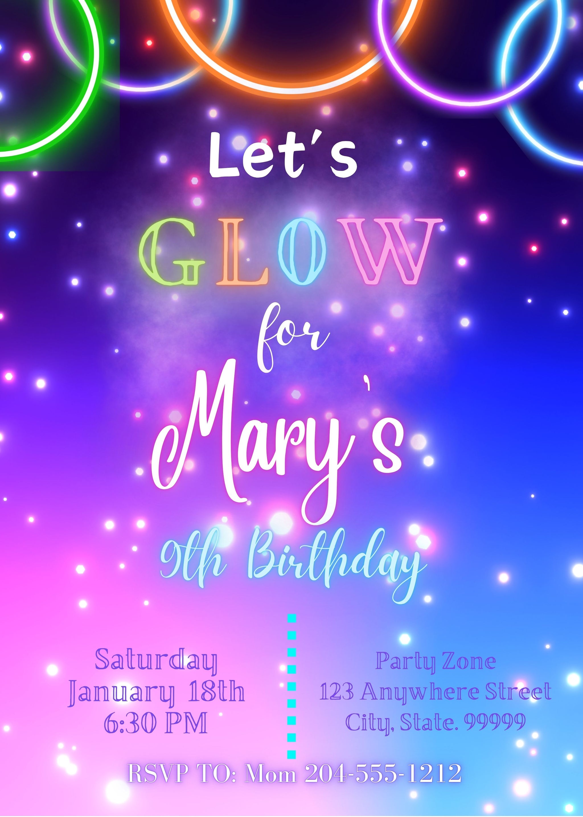 Glow Crazy Birthday Invitation Template - Printable Glow Birthday Invi ...
