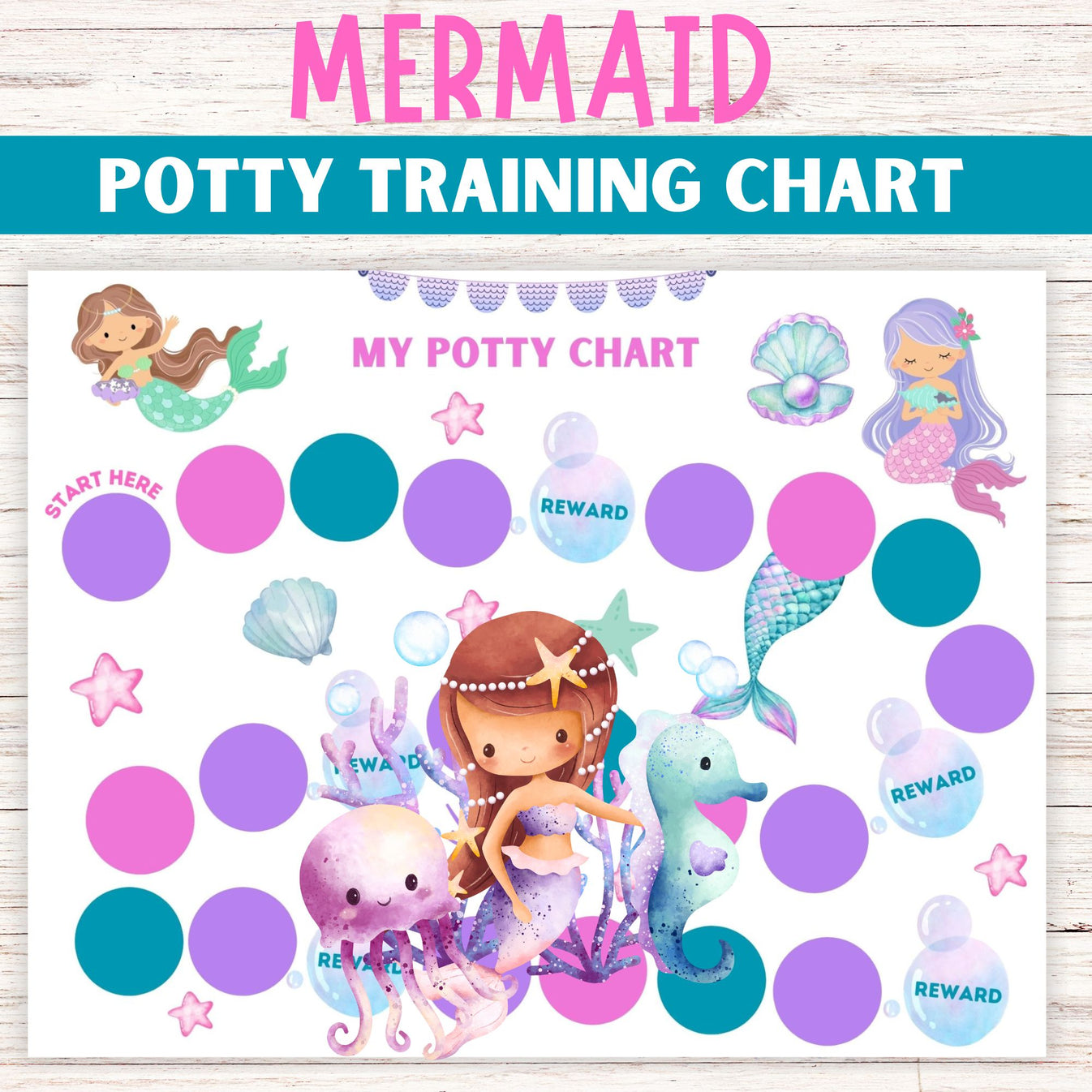 Mermaid Potty Training Chart for Girl - Printable Mermaid Potty Traini ...