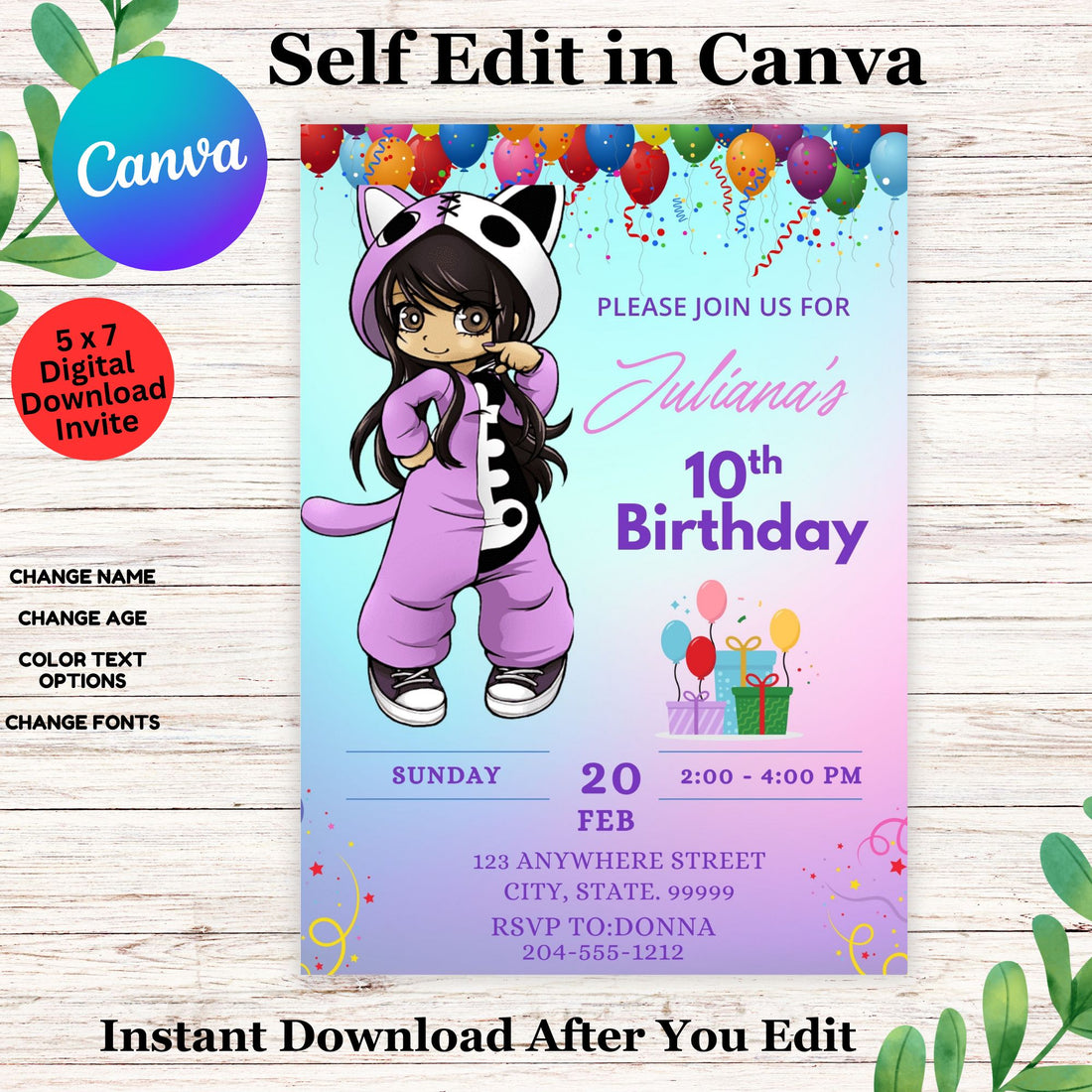 Aphmau Girl Minecraft Birthday Invitation Template - Editable Minecraf ...