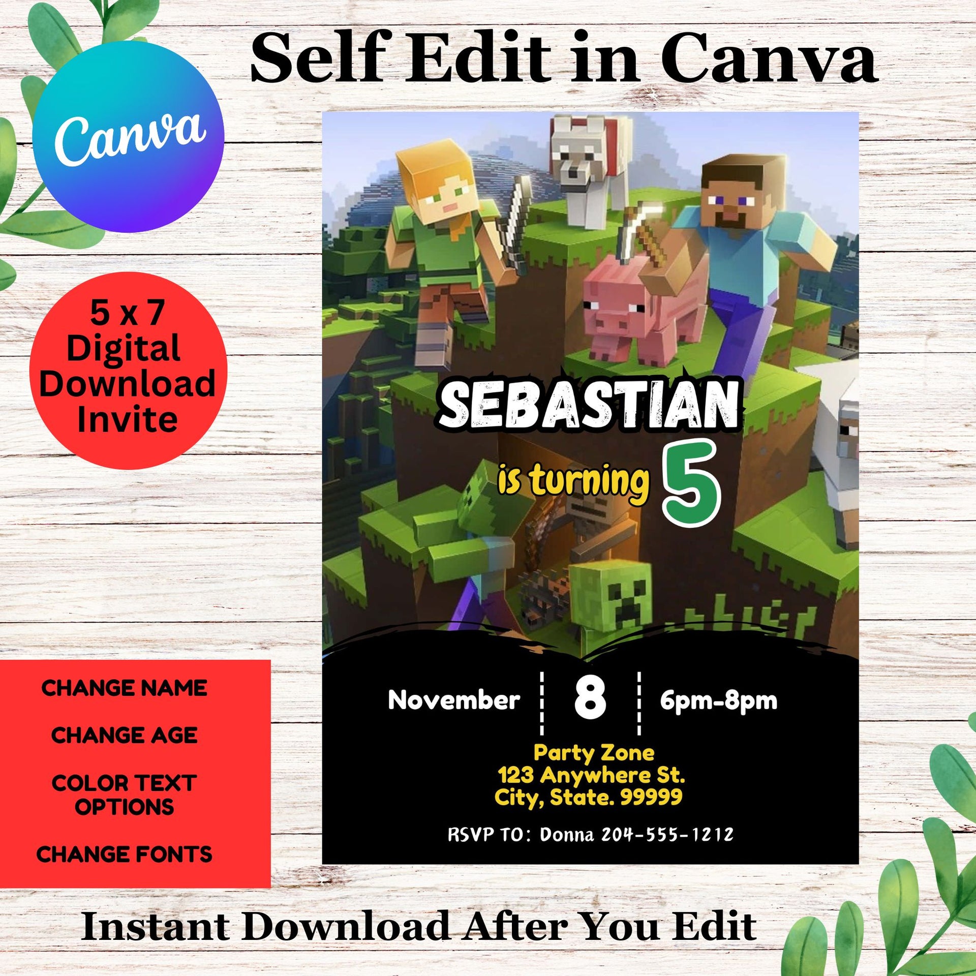 Downloadable Minecraft Invitations Minecraft Birthday Invitation Canva