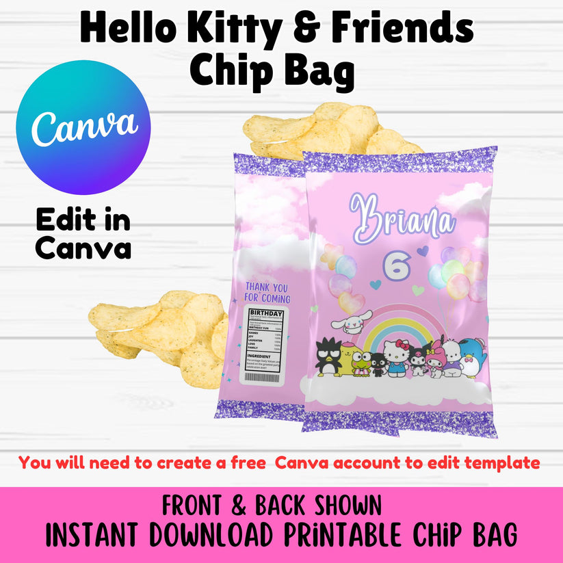 Hello Kitty & Friends Chip Bag Template- Printable Hello Kitty Chip Ba ...