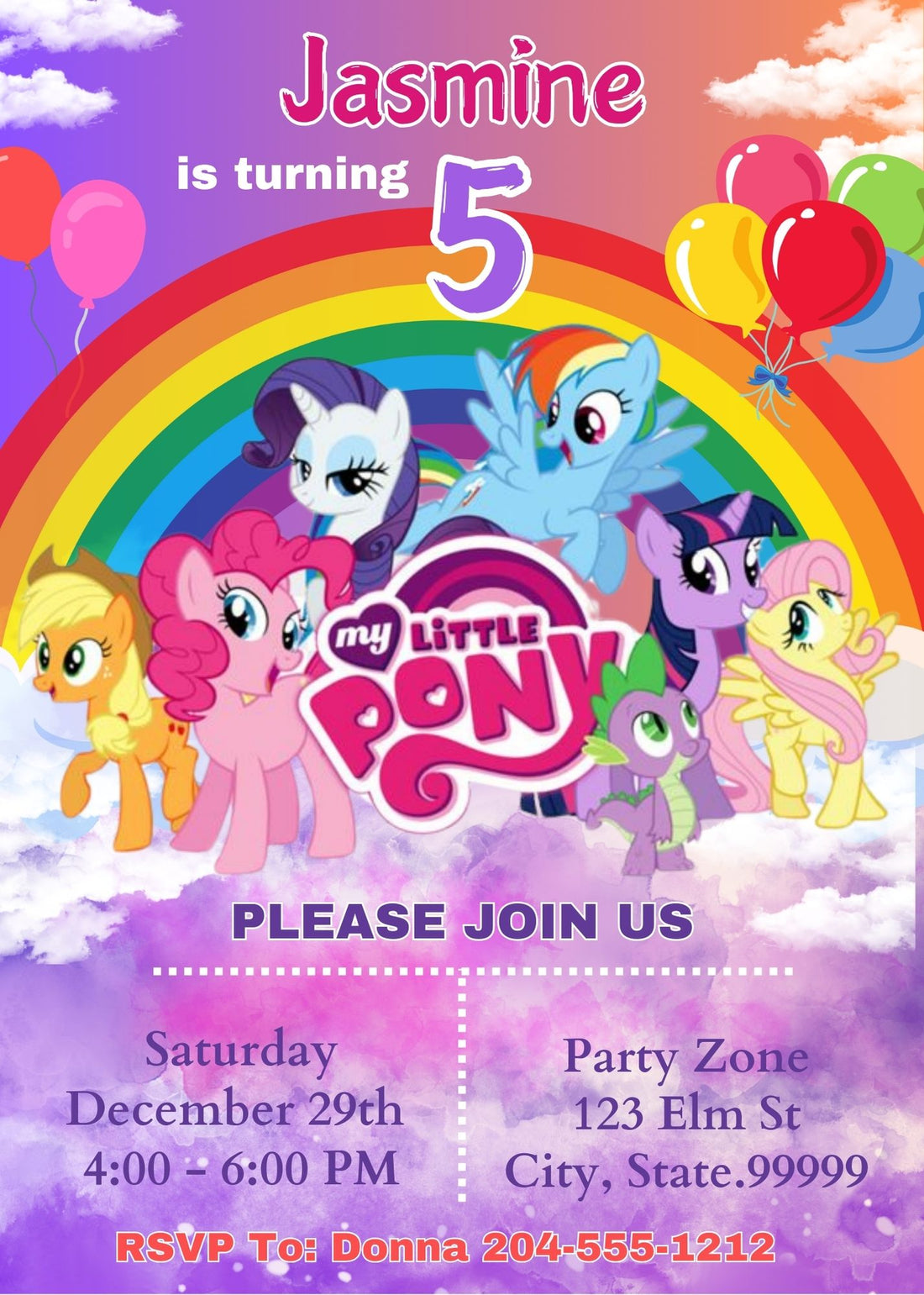 My Little Pony Personalized Invitation Template - Printable Rainbow My ...