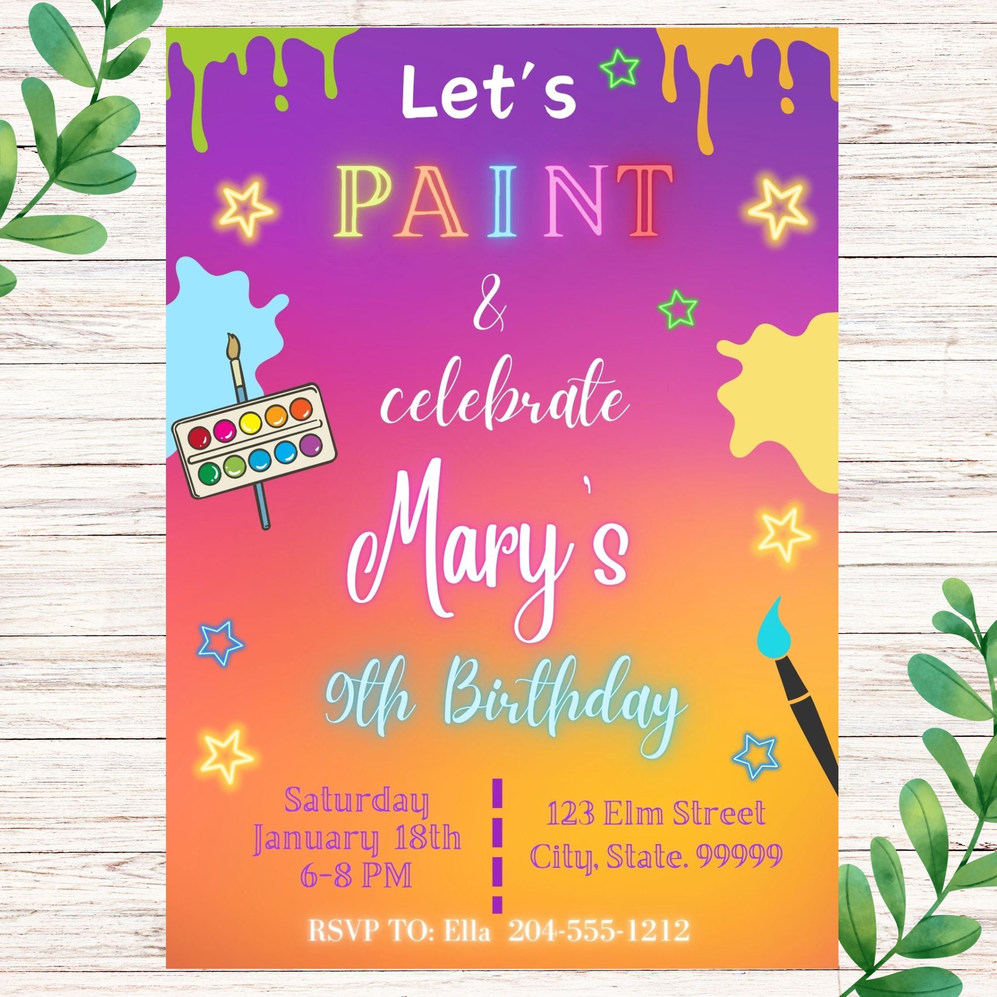 Paint Party Birthday Invitation - Printable Kids Paint Party Invite ...