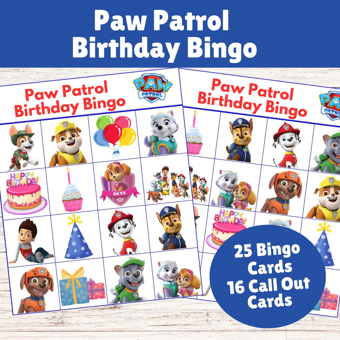 Paw Patrol Birthday Party Bingo - Printable Paw Patrol Party Games - I ...