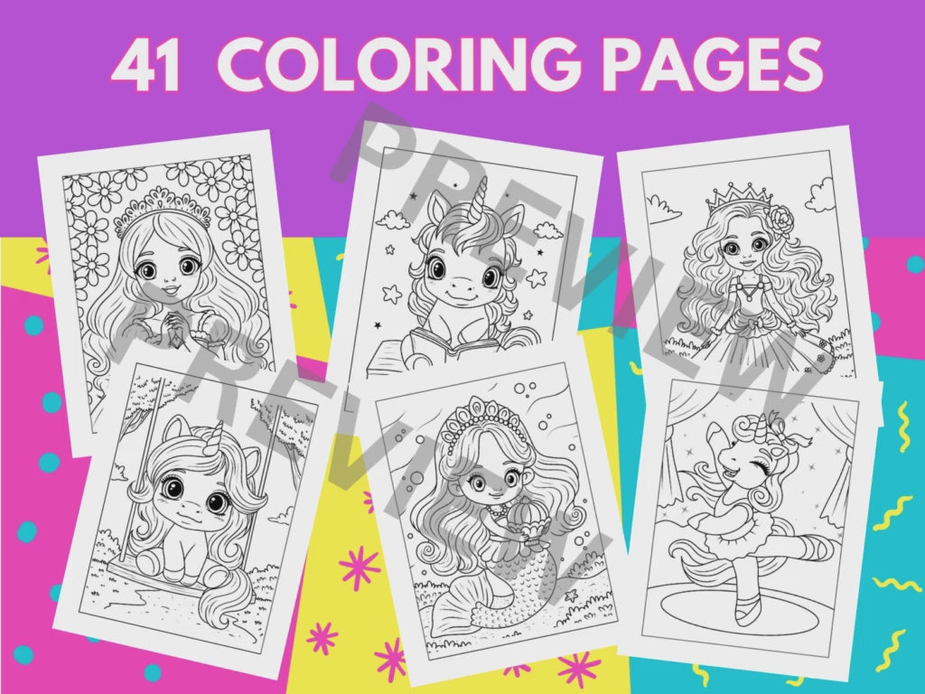 Magical Unicorn Princess Mermaid Coloring Pages Set for Kids | Printab ...