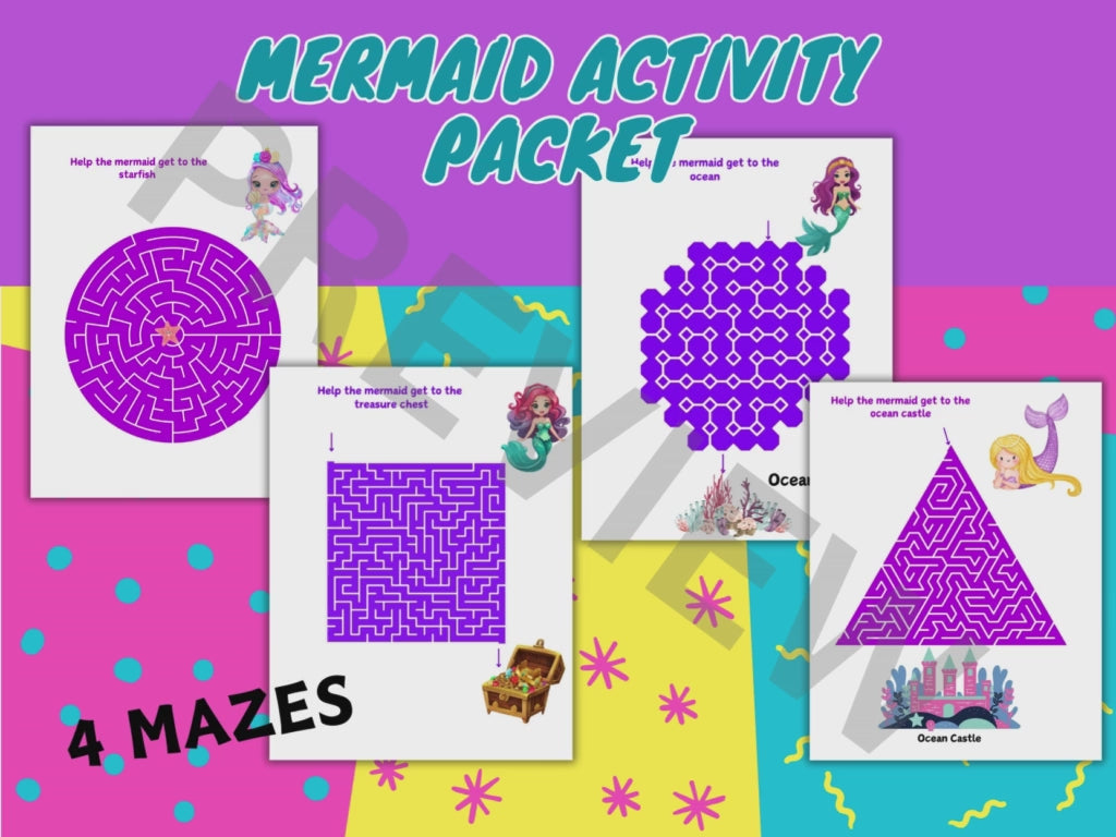 Mermaid Activity Packet for Kids - Mermaid Printable Mazes – Girly Girl ...