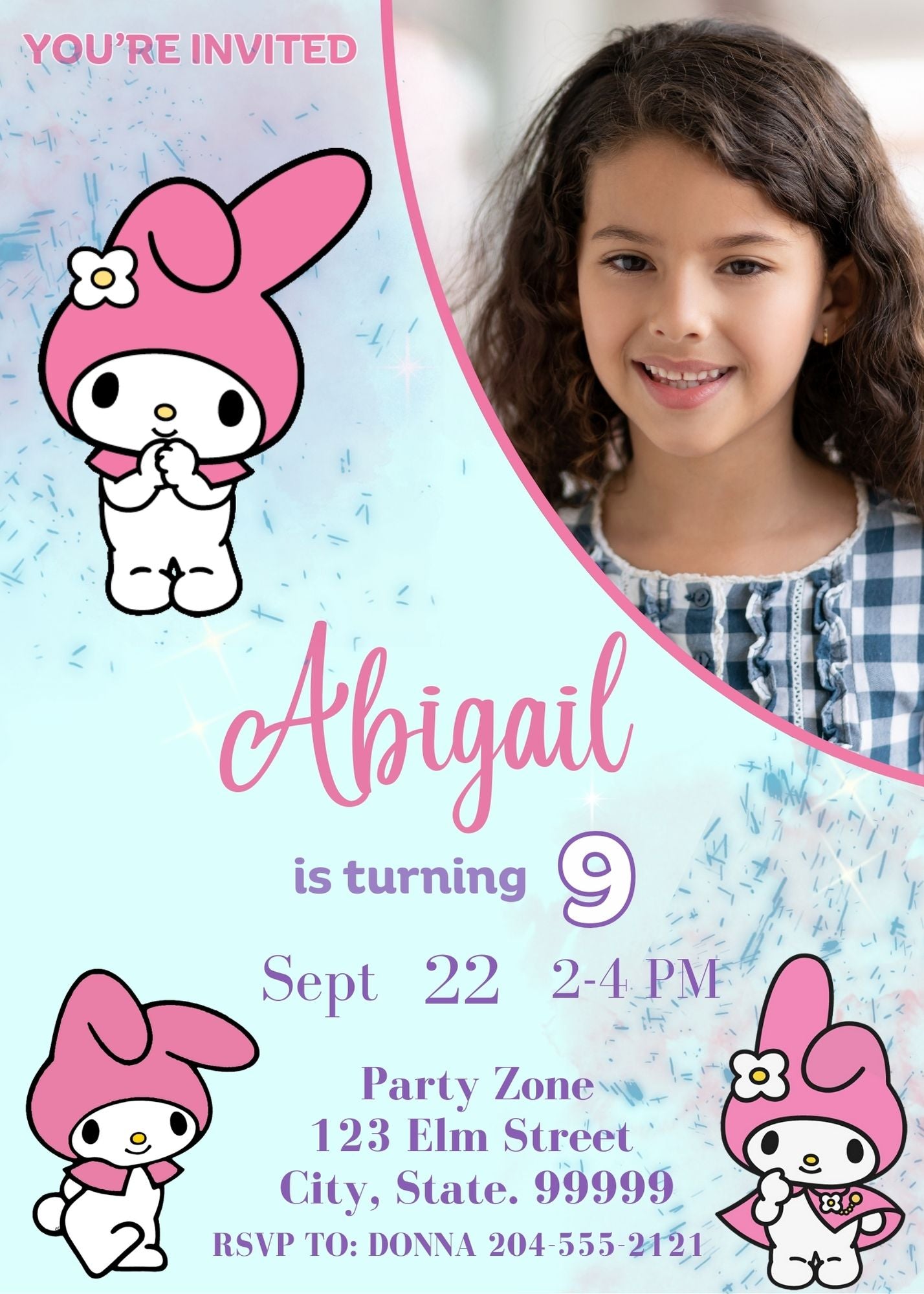 My Melody Kawaii Birthday Invitation- Melody Kawaii Kitten Party Invit ...