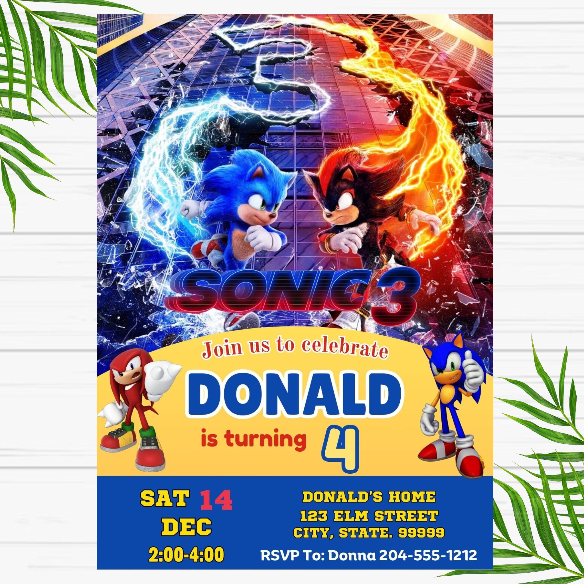 Sonic 3 Birthday Invitation - Sonic Hedgehog 3 Birthday Invitation ...
