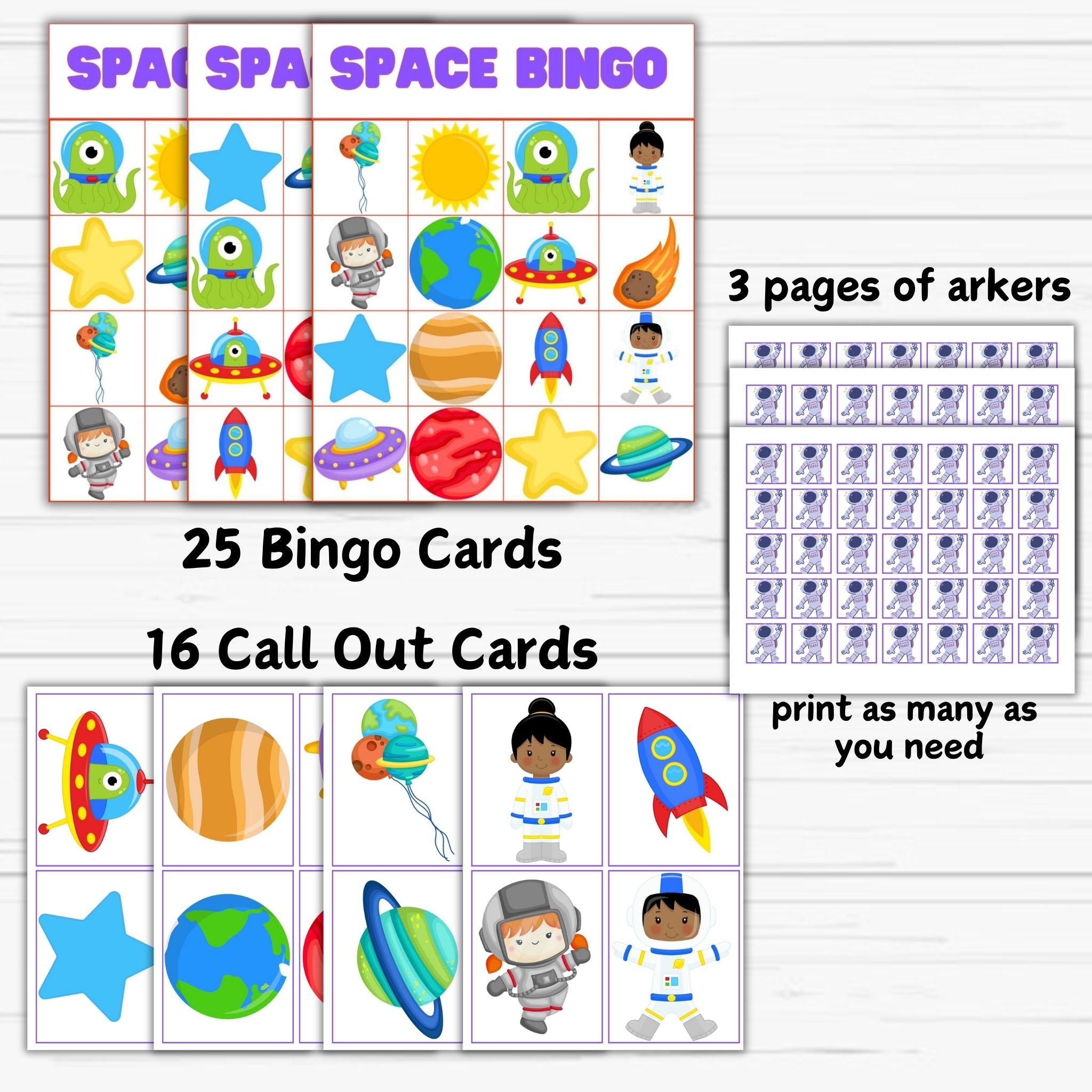 Space Astronaut Bingo Game- Space Activity Game Printable – Girly Girl ...