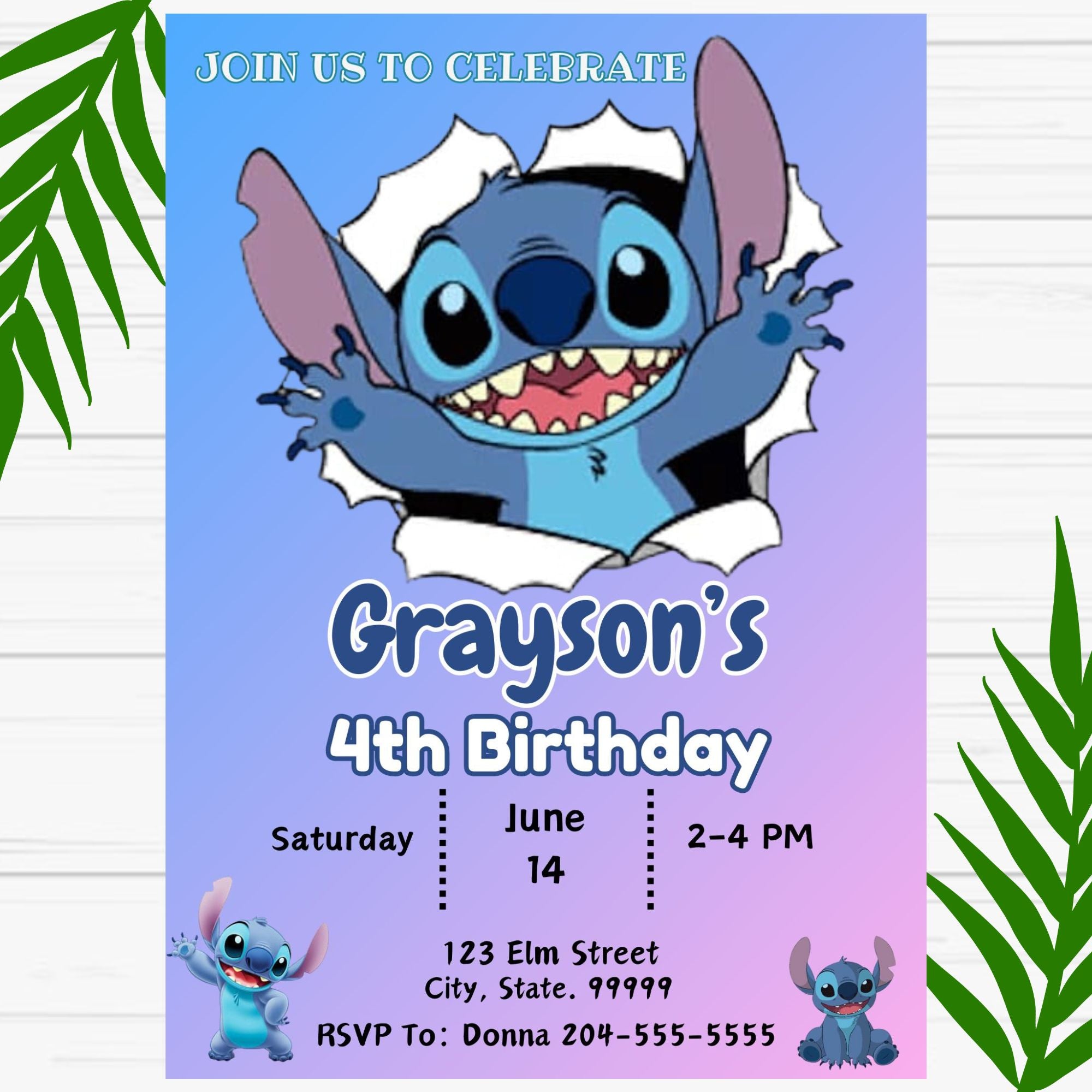 Invitación de cumpleaños de Stitch: invitación de Lilo y Stitch – Girly ...