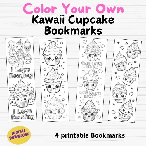 Kawaii Cupcake Coloring Bookmarks for Kids- Digital Download – Girly ...