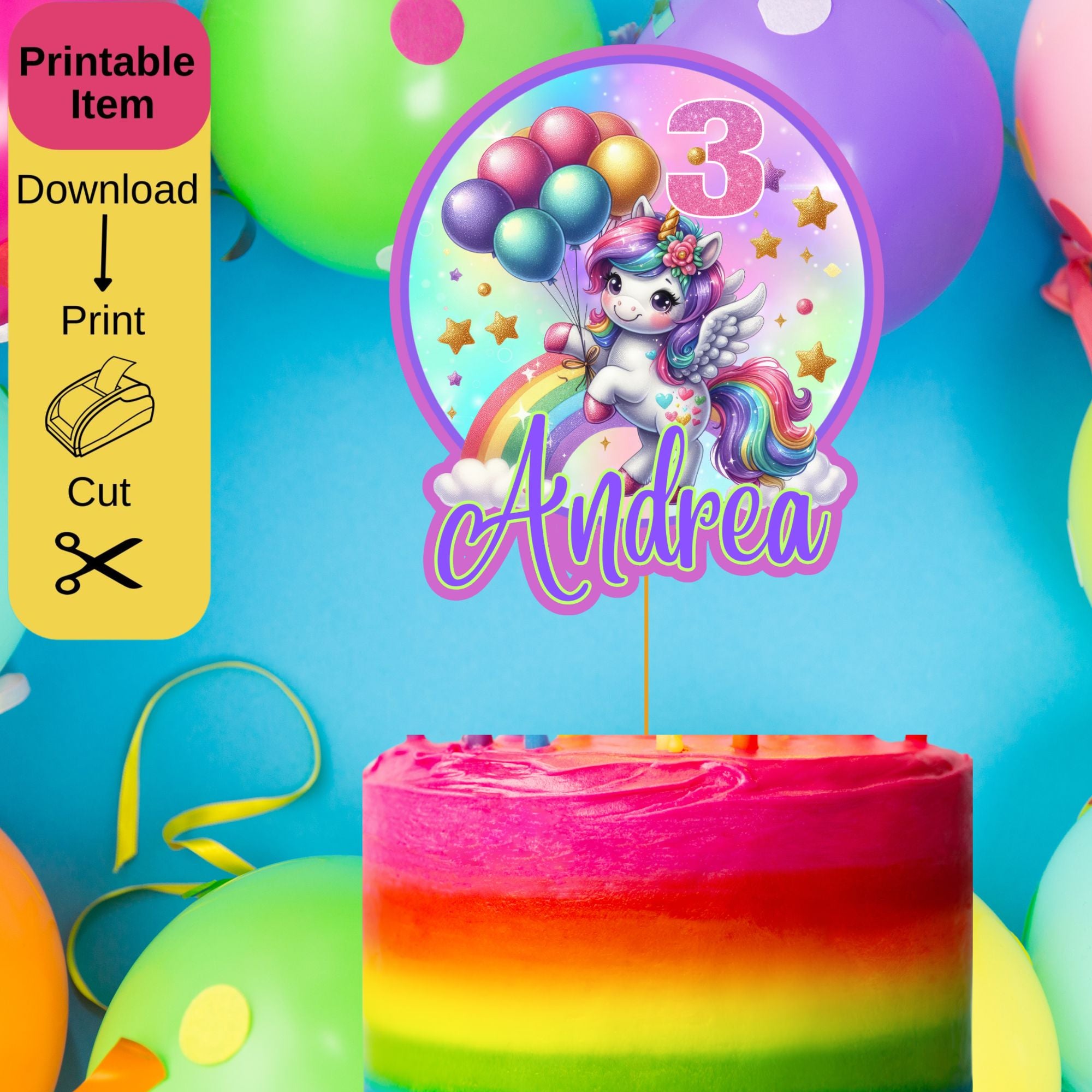 Unicorn Cake Topper - Printable Personalized Unicorn Cake Topper ...