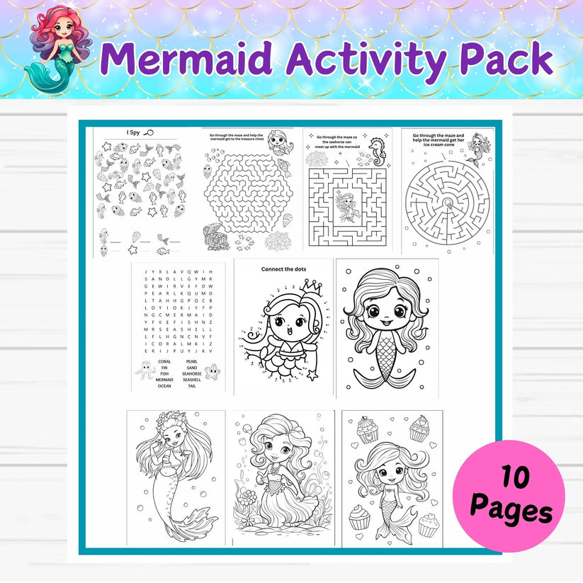 Mermaid Activity Coloring Packet for Kids- Digital Download – Girly ...